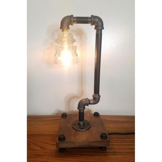 Aged Iron™ Industrial Pipe Table/desk Lamp With Glass - Etsy