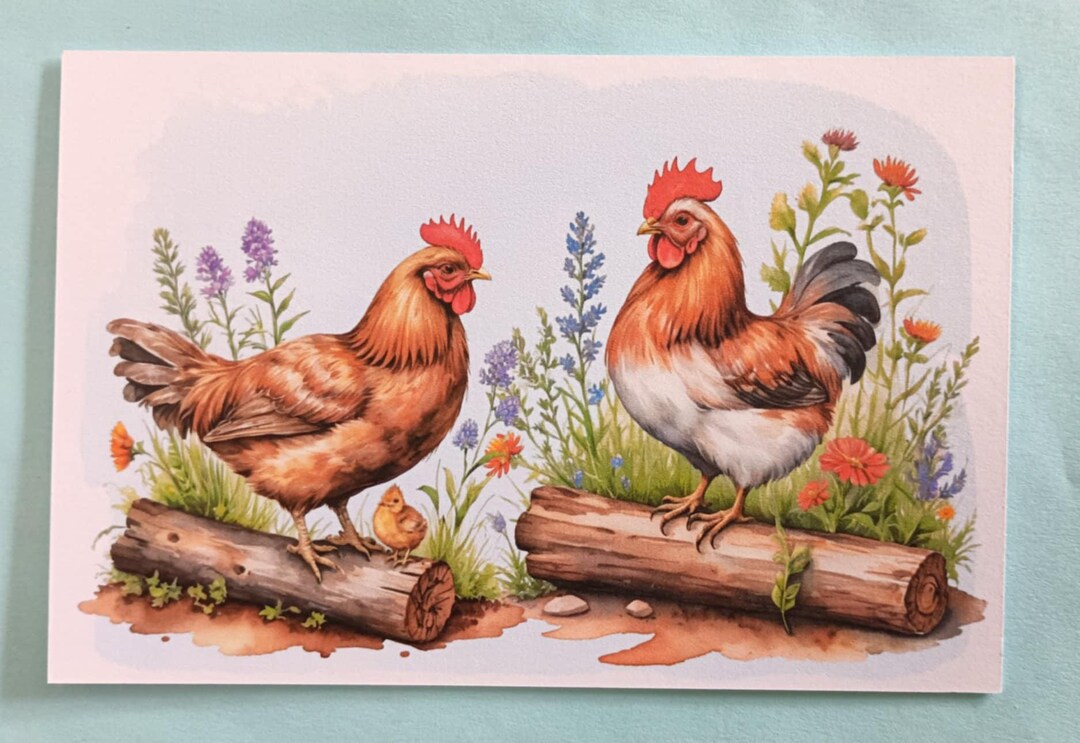 Chickens Postcard Cute Chicken Postcards Farm - Etsy