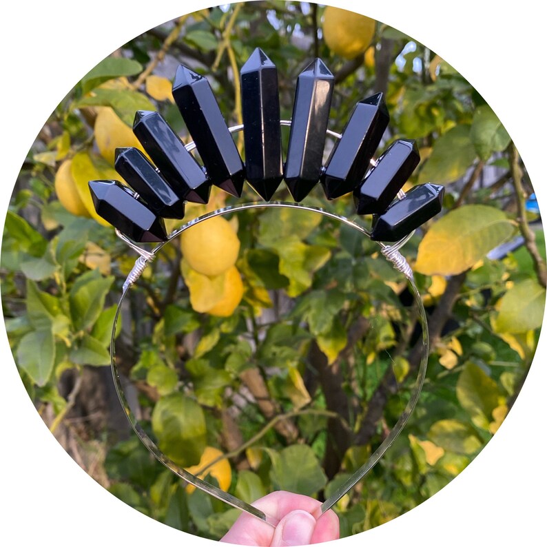 The Bec Black Obsidian Tiara Crown on a Flexible Metal | Etsy