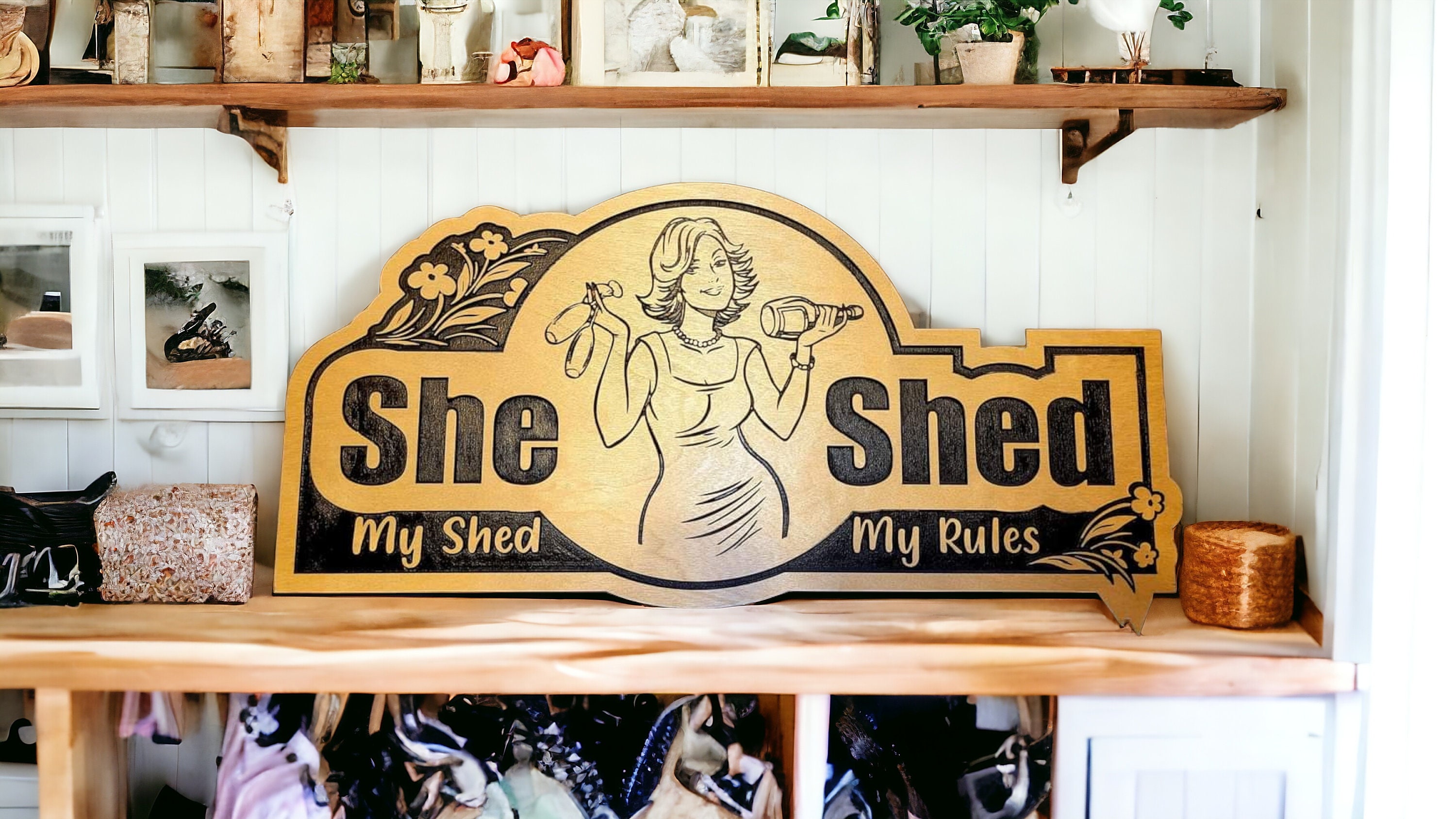 Custom Wooden She-shed Sign, She Shed Wall Decor Craft Room Decor ...