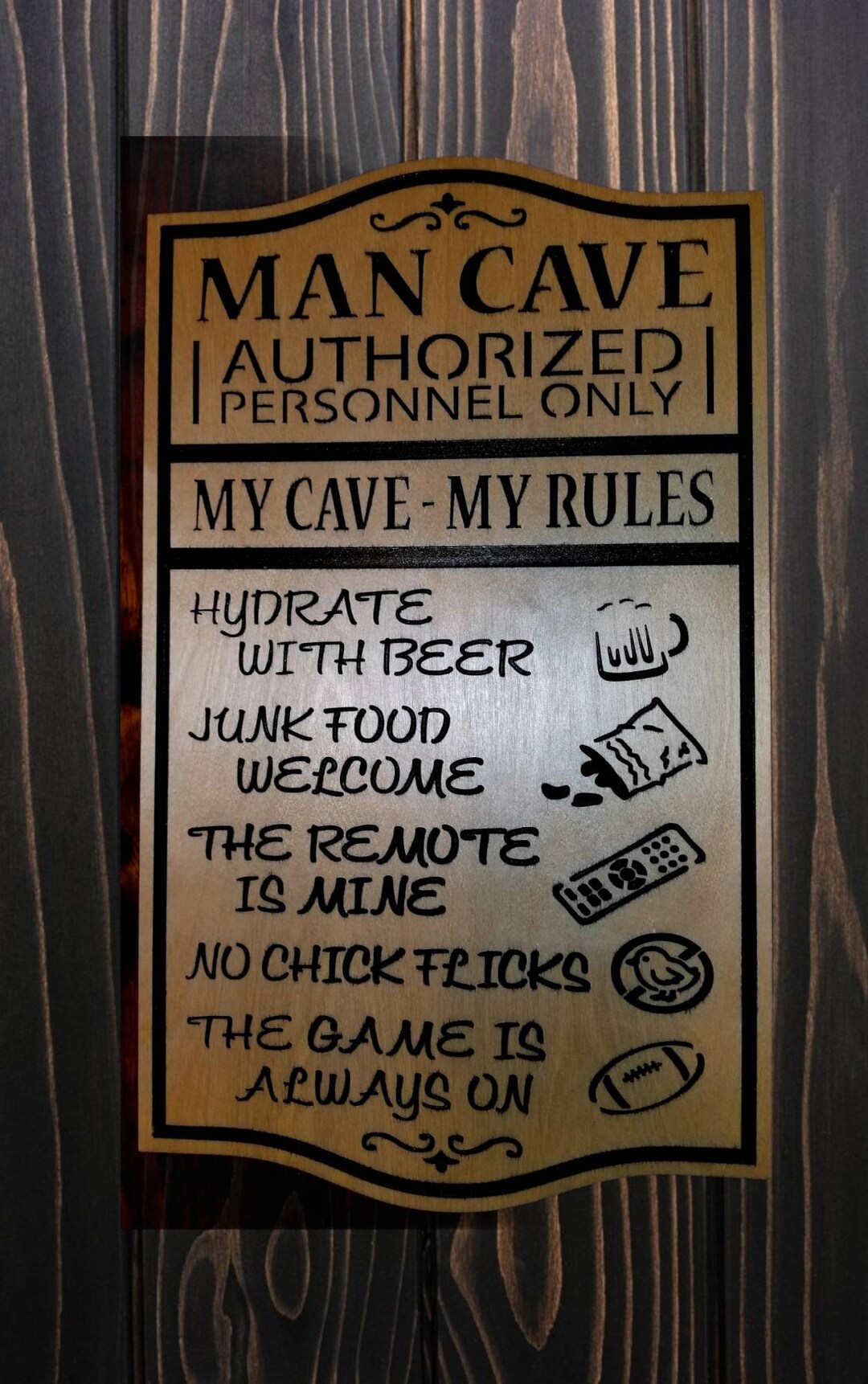 Custom Carved Wooden Sign, Man Cave Rules - Etsy