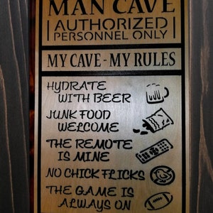 Custom Carved Wooden Sign, Man Cave Rules - Etsy