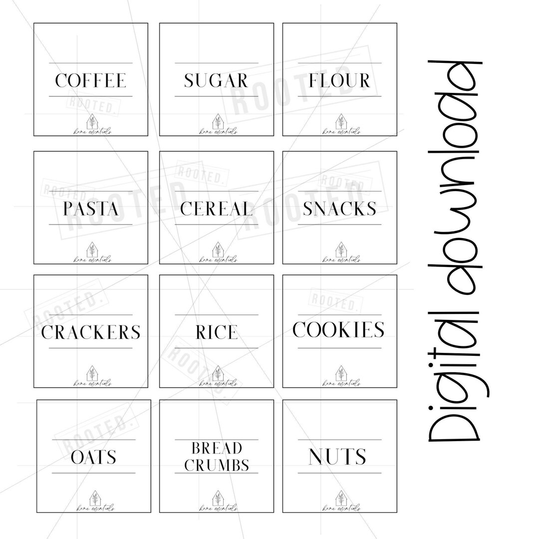 Set of 12 Square Pantry Organization Labels, Pantry Organization Ready ...