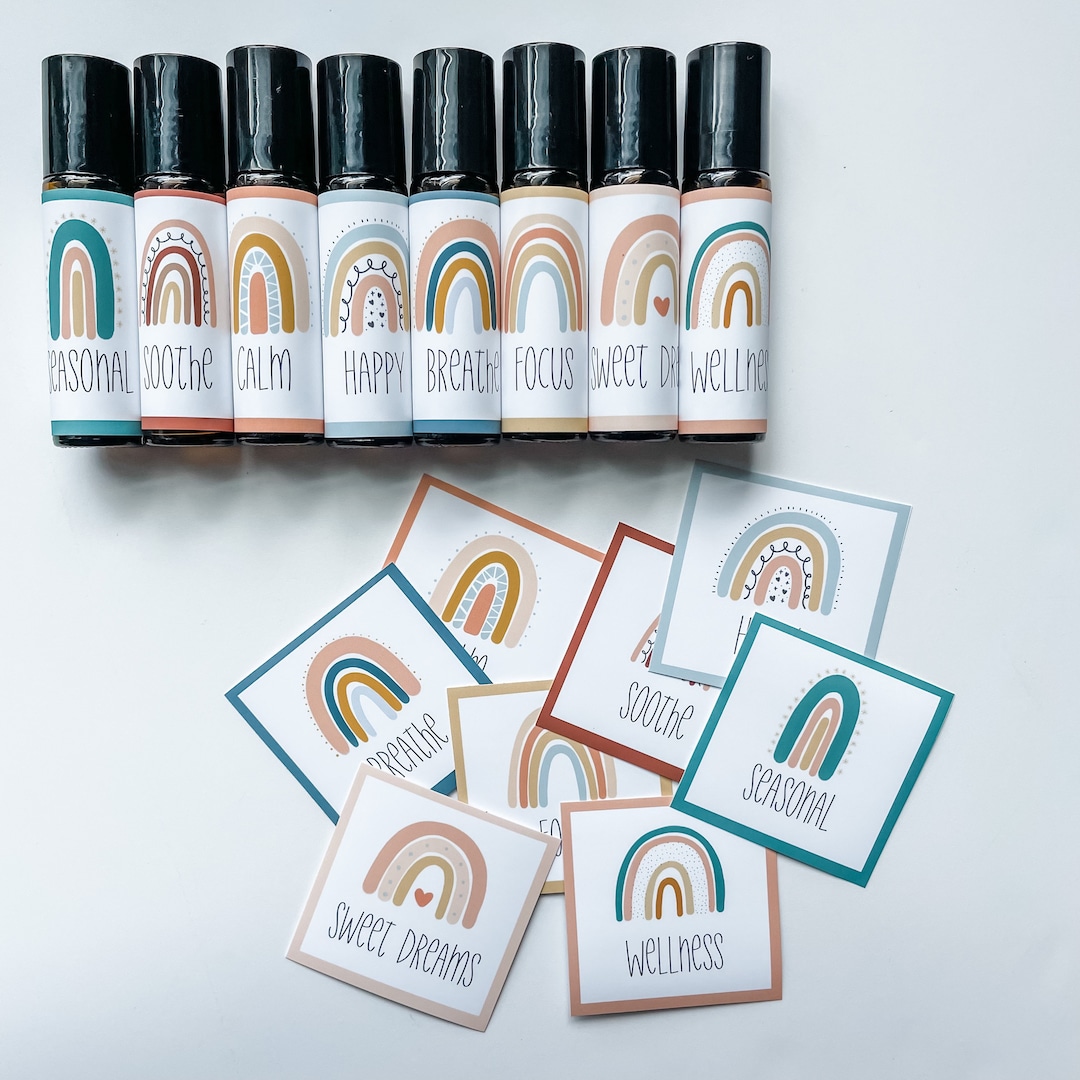 Rainbow Essential Oil Roller Labels: Boho Stickers, Set of 8 - Etsy