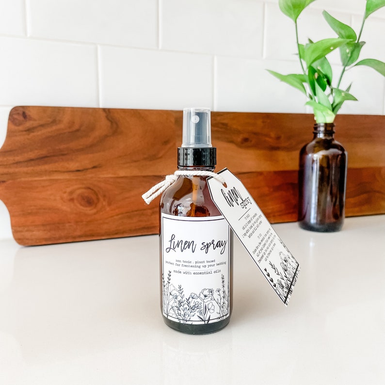 4oz Glass Linen Spray Bottle With Floral Room Spray Vinyl Label and ...