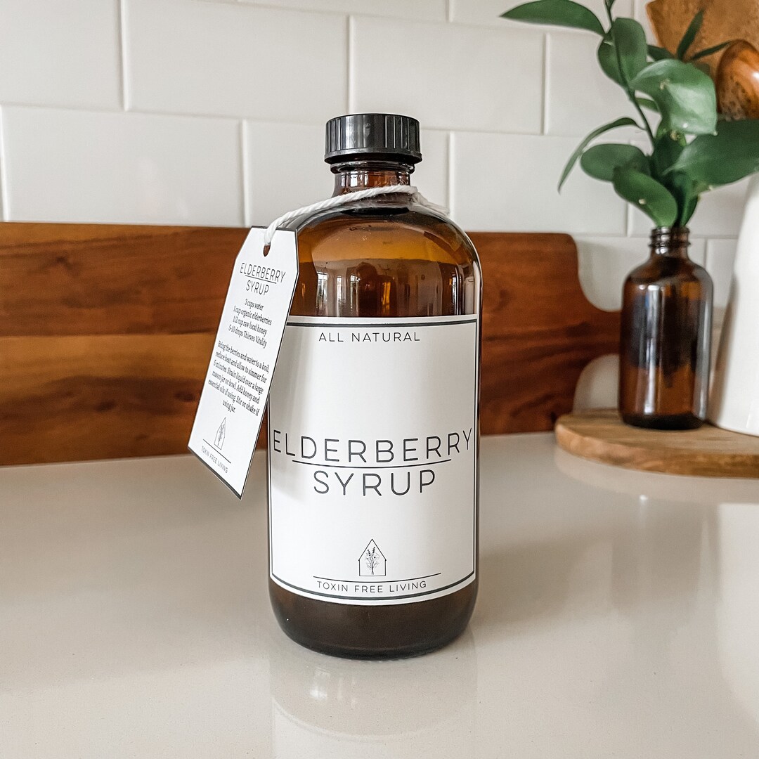 Elderberry Syrup Label: Modern Waterproof Vinyl With Recipe Card - Etsy