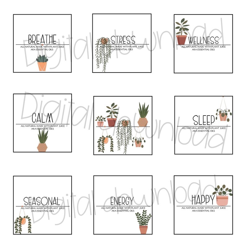 Plant Themed Essential Oil Roller Labels (digital Download) - Etsy