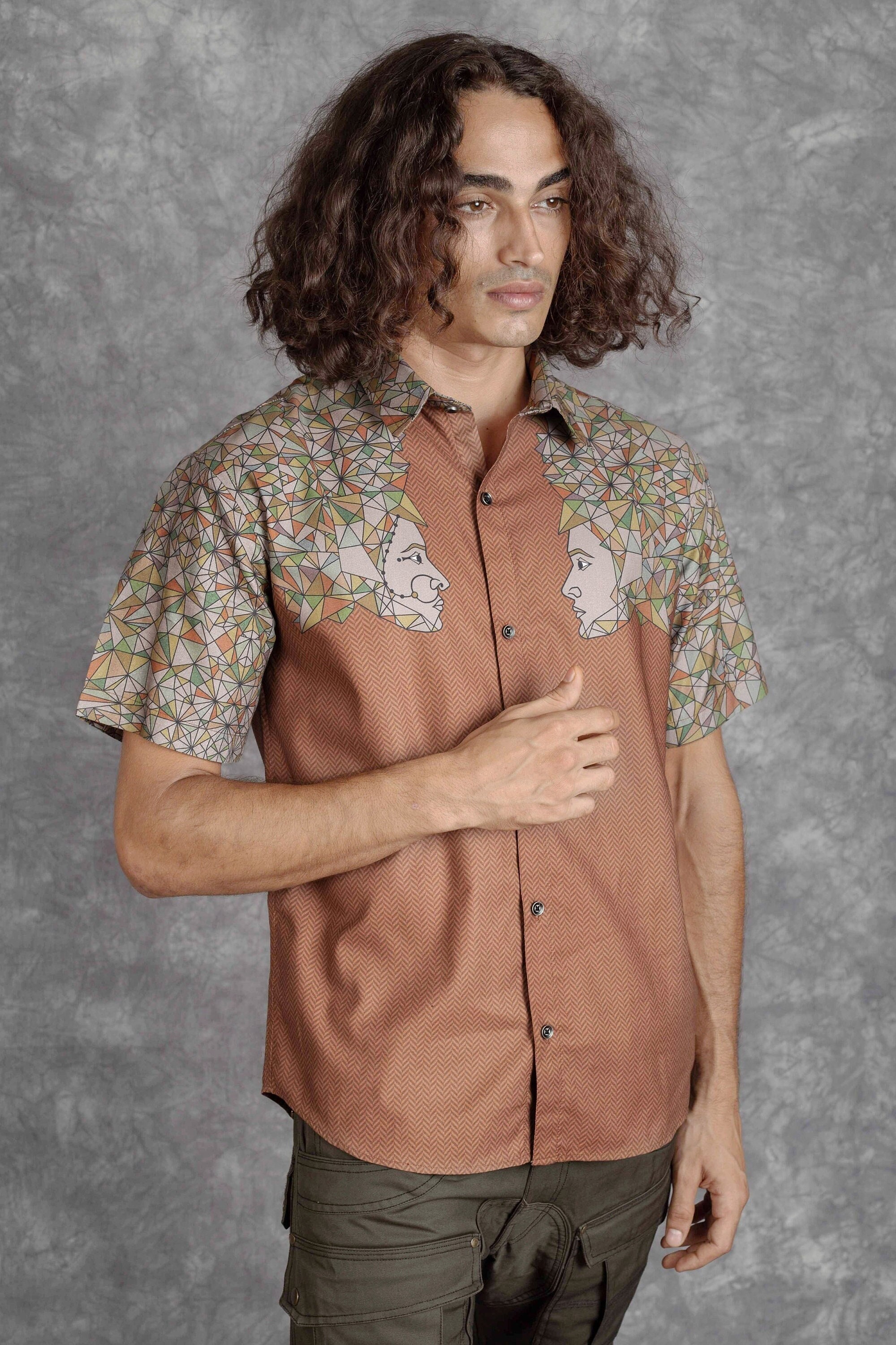 Designer Button up Shirt, Wolf Button Down Boho Shirt,shaman Clothing ...