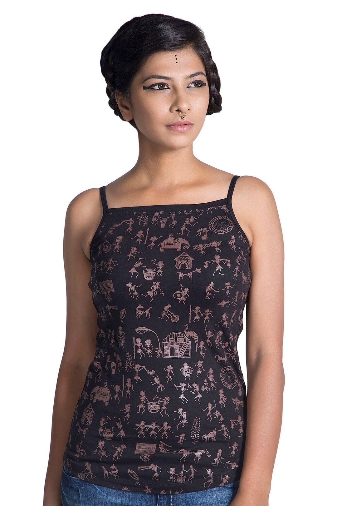Indian Warli Art Tank Top- Tribal Forest Spaghetti Top- Printed ...