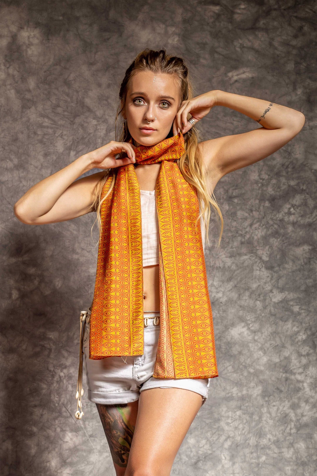 Silk Scarf in Geometric Print Long Neck Scarf Head Scarf - Etsy