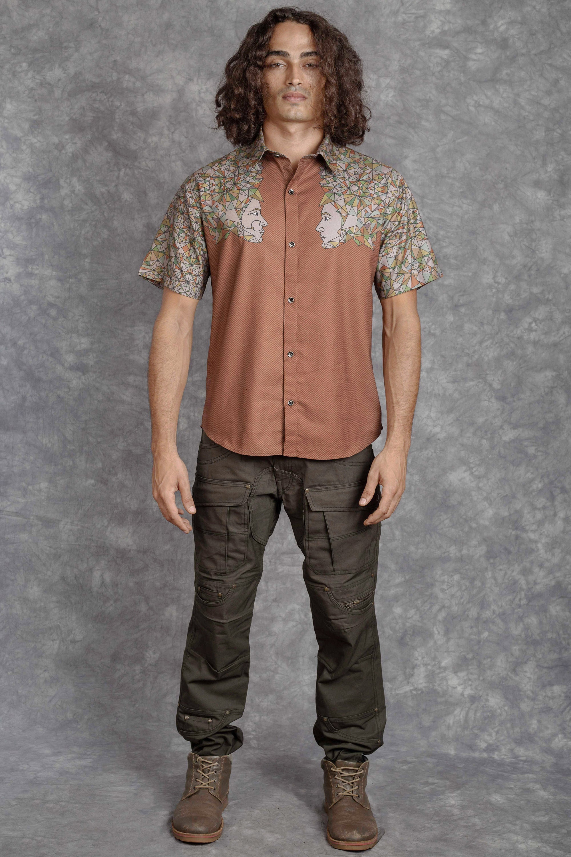 Designer Button up Shirt, Wolf Button Down Boho Shirt,shaman Clothing ...