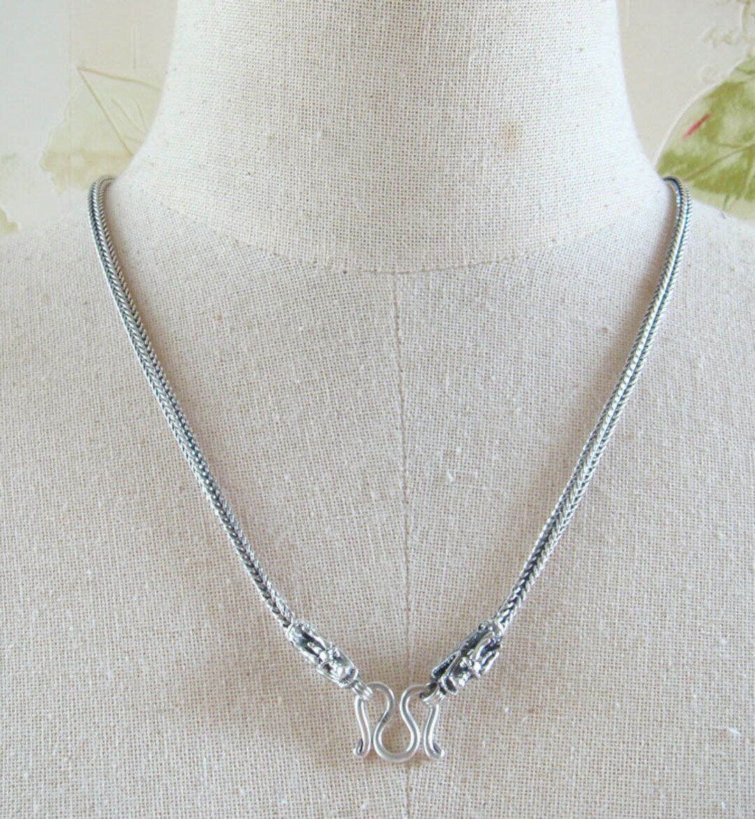 Double Dragon Heads, Foxtail Chain 925 Sterling Silver Necklace, - Etsy