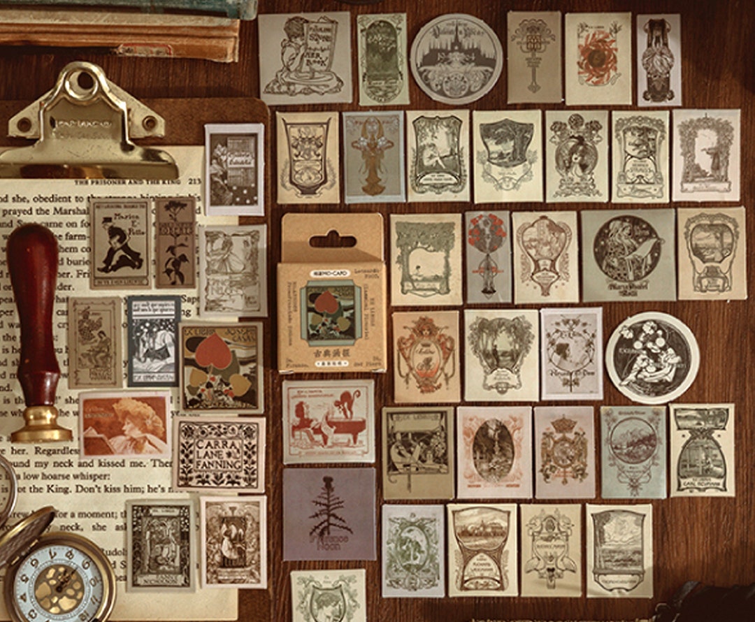 Classical Pictorial Stickers Vintage Retro Unusual Art Drawing Flower ...