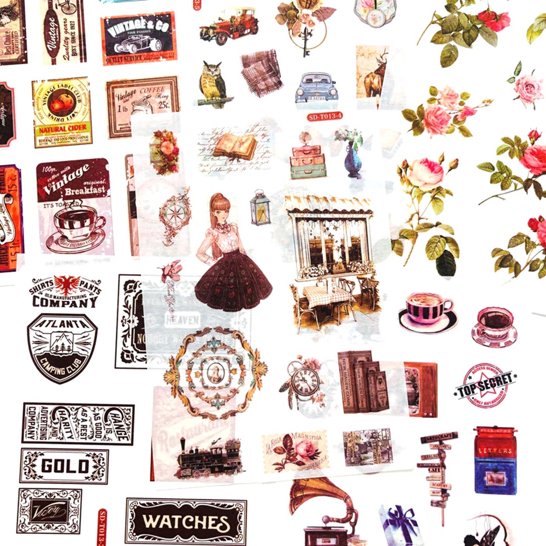 Vintage Old Times & Flower Stickers Rose Animal Travel Life Advert ...