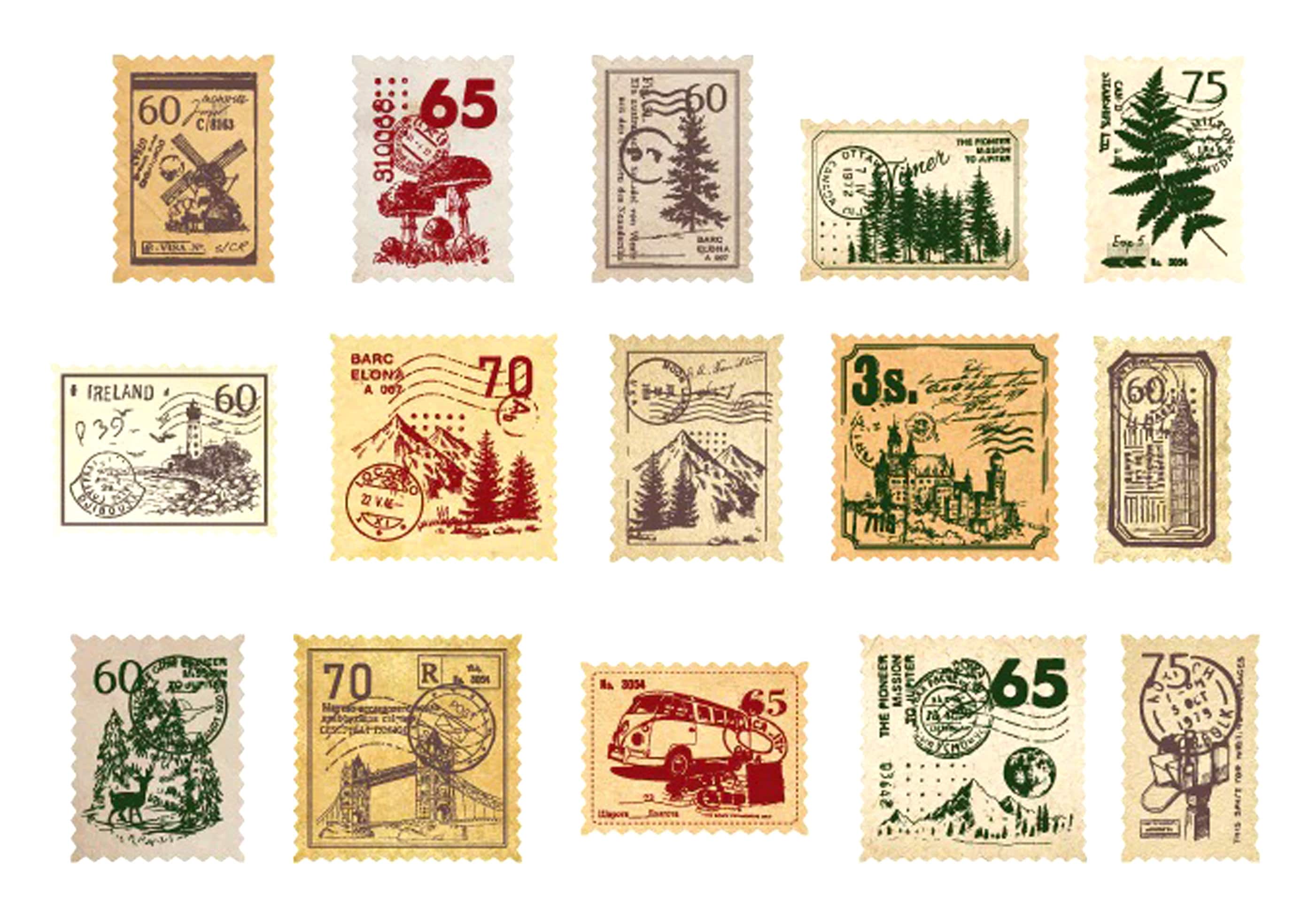 Vintage Nature & Travel Stamp Stickers Forest Tree Leaf | Etsy