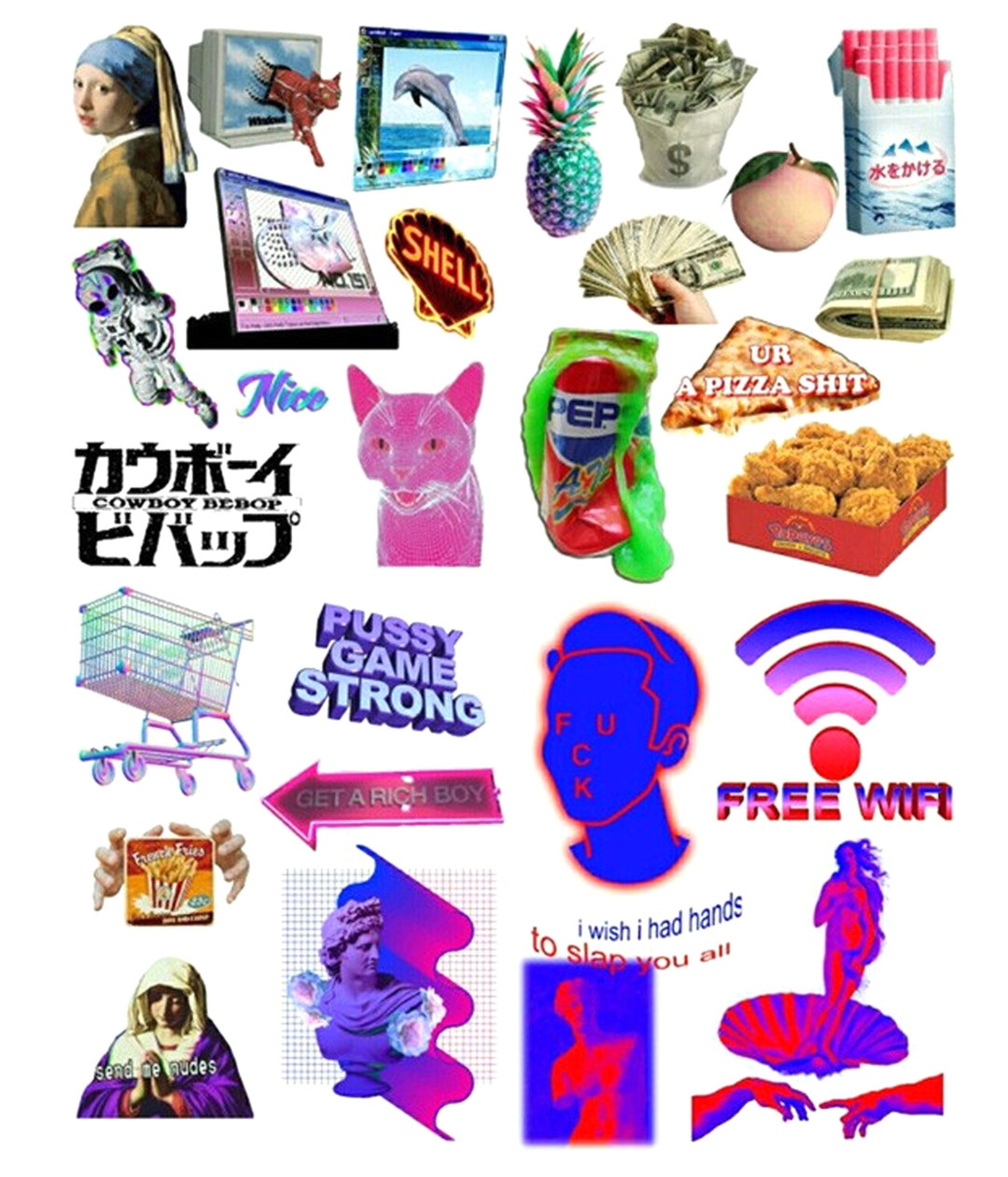 Retro UNCUT Stickers Pop Art Modern Cat Trolley Food Scrapbook Journal ...