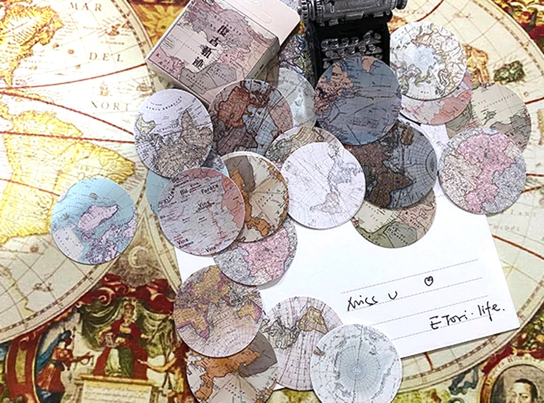 Map Stickers Earth World Travel Vintage Scrapbook Journal Diary Planner ...