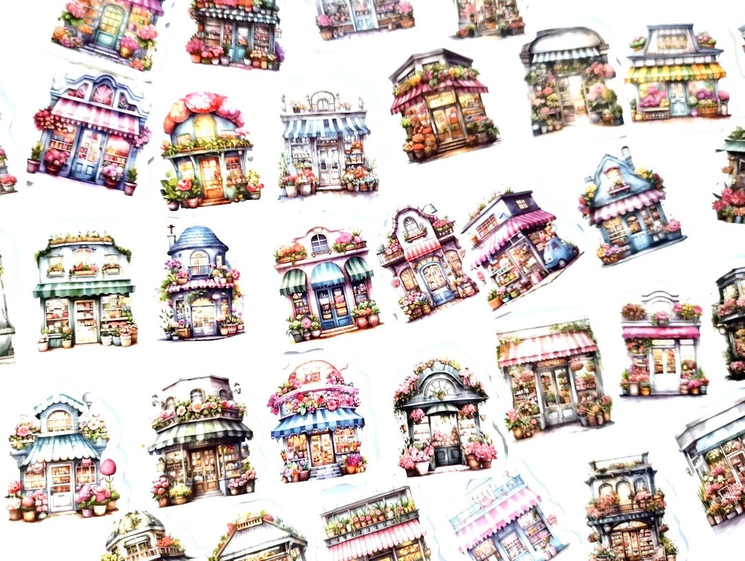 Flower Shop Stickers House Building Travel Scrapbook Journal Diary ...