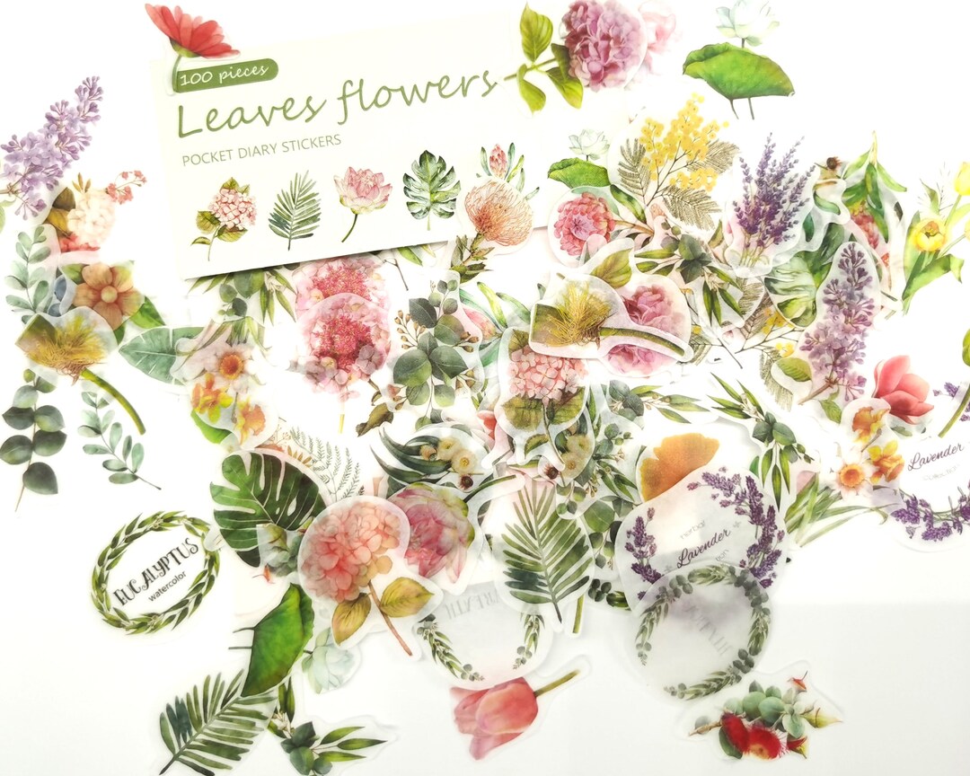 100 Flower & Leaf Stickers Floral Garden Lavender Plant Scrapbook ...