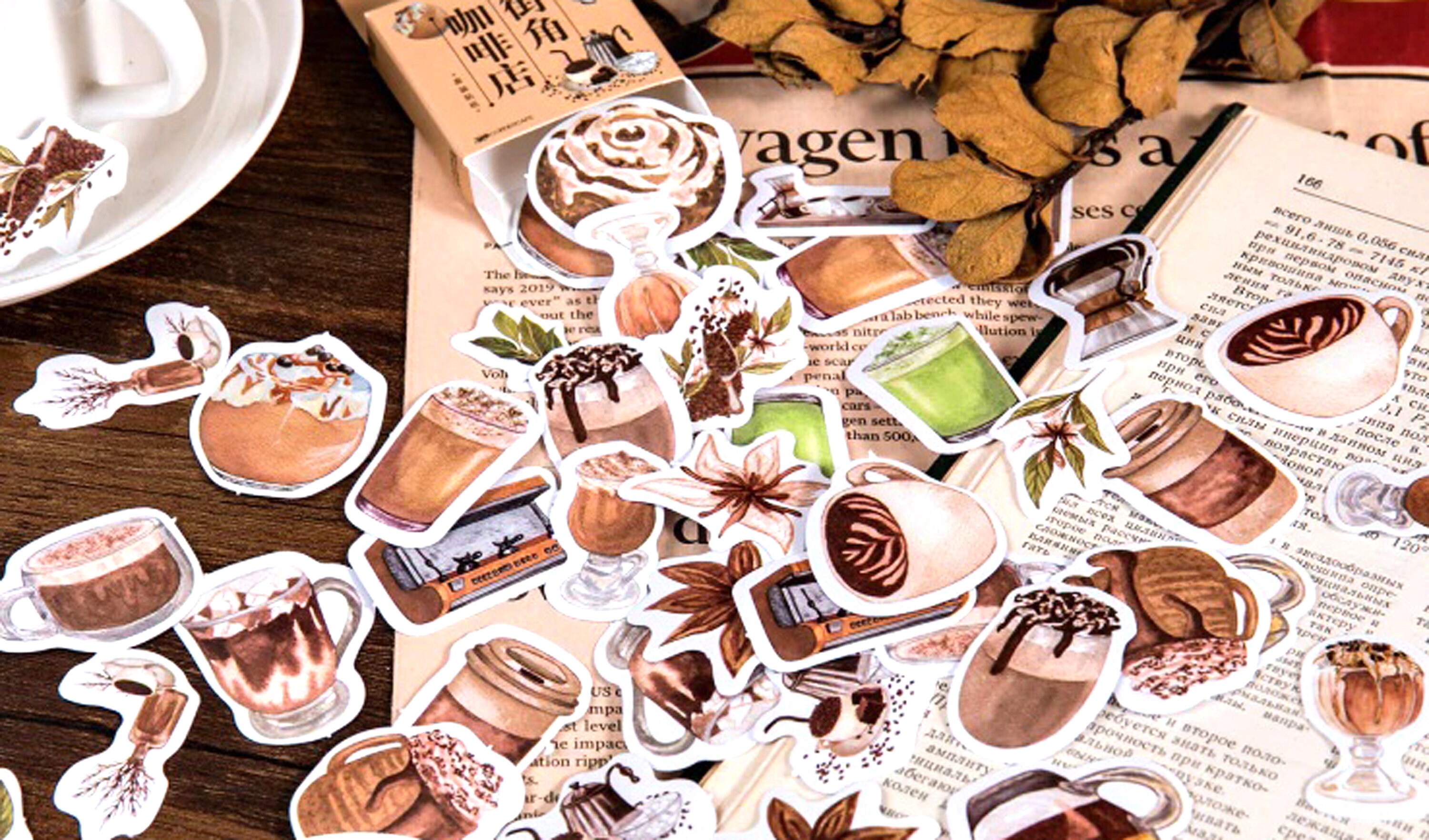 Cornercafe Stickers Coffee Drink Mug Cafe Leaf Cake Scrapbook - Etsy