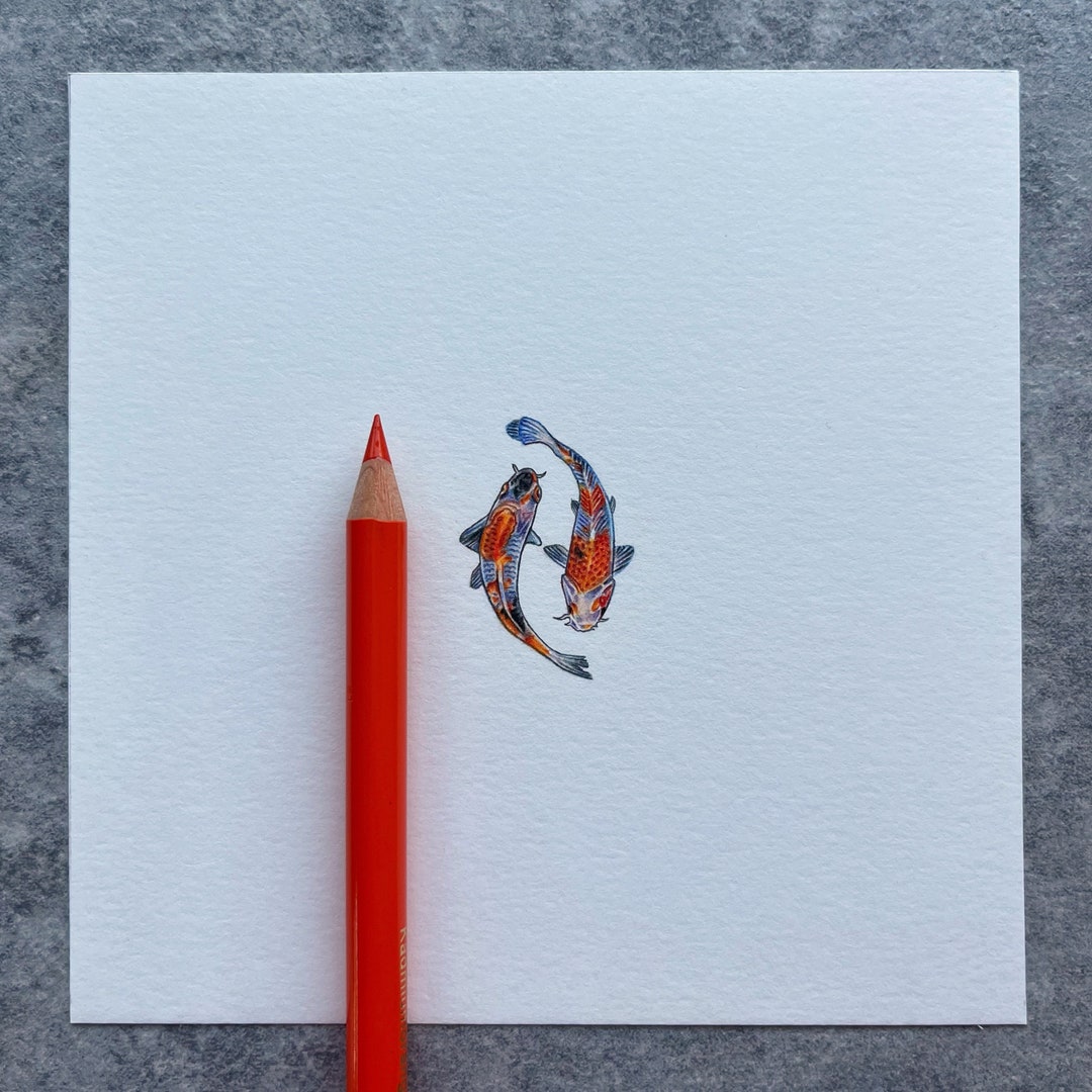 Koi Fish Miniature Drawing, Japanese Koi Wall Art - Etsy