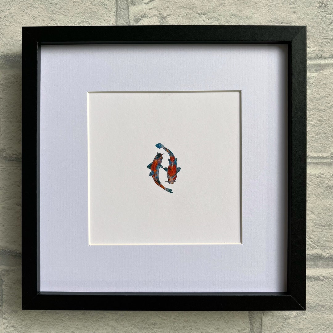 Koi Fish Miniature Print in Frame, Japanese Koi Wall Art, Koi Pond ...
