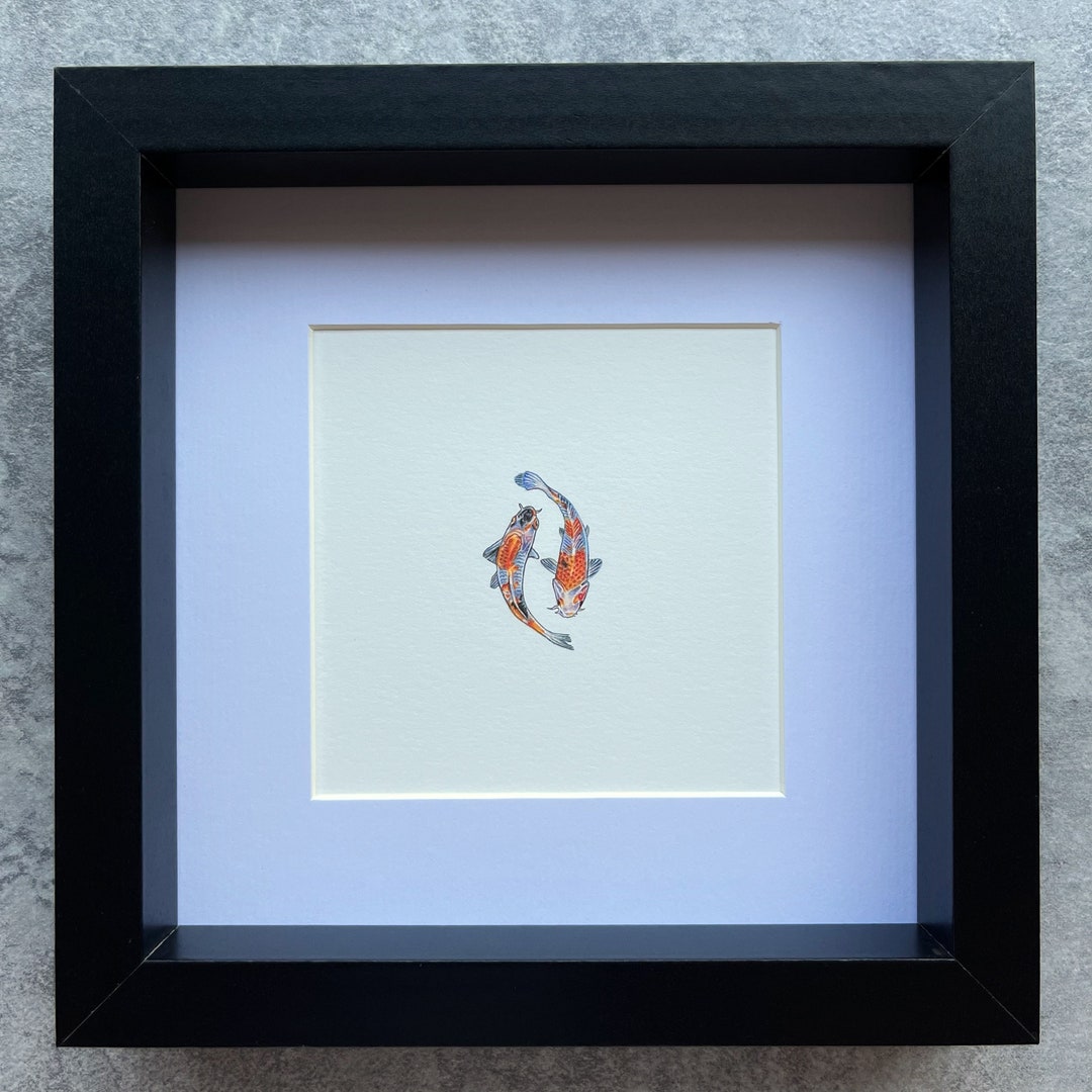 Koi Fish Miniature Original Drawing, Japanese Koi Wall Art, Koi Pond ...