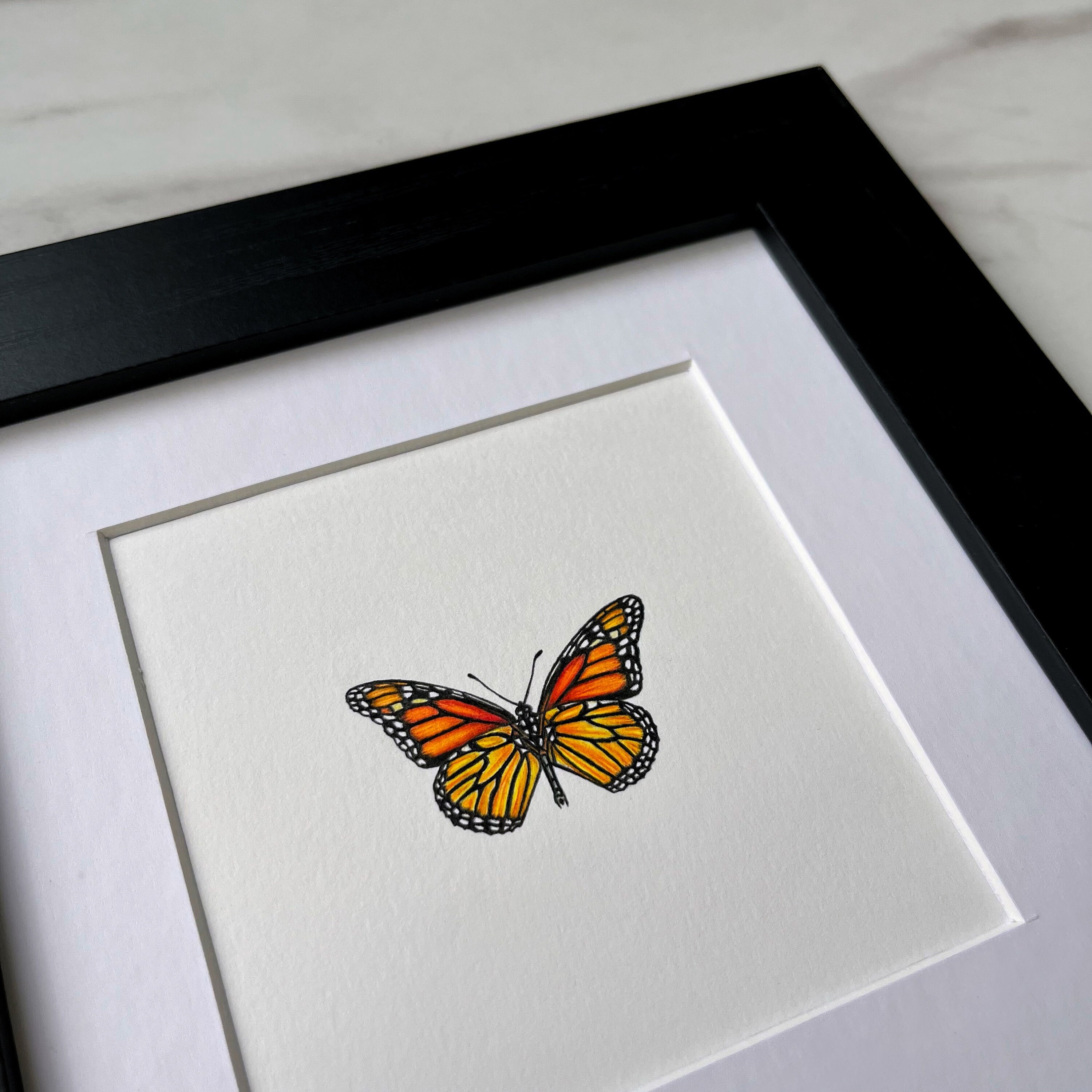 Monarch Butterfly Framed Original Miniature Drawing, Handmade Tiny ...