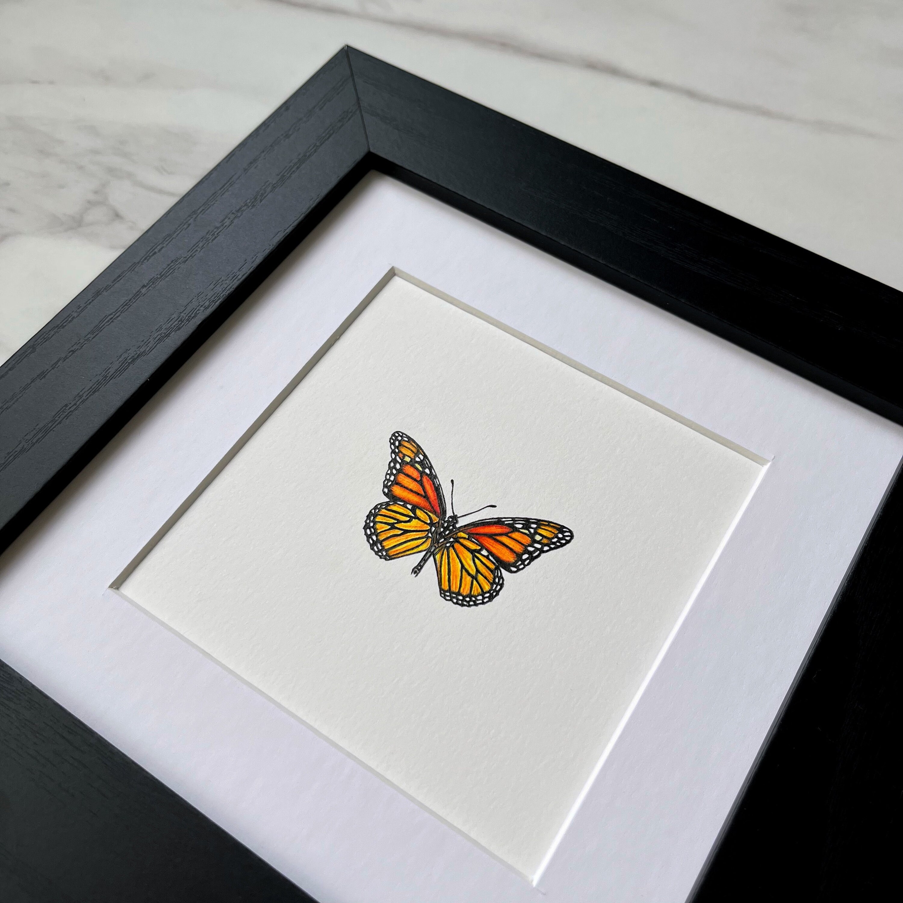 Monarch Butterfly Framed Original Miniature Drawing, Handmade Tiny ...