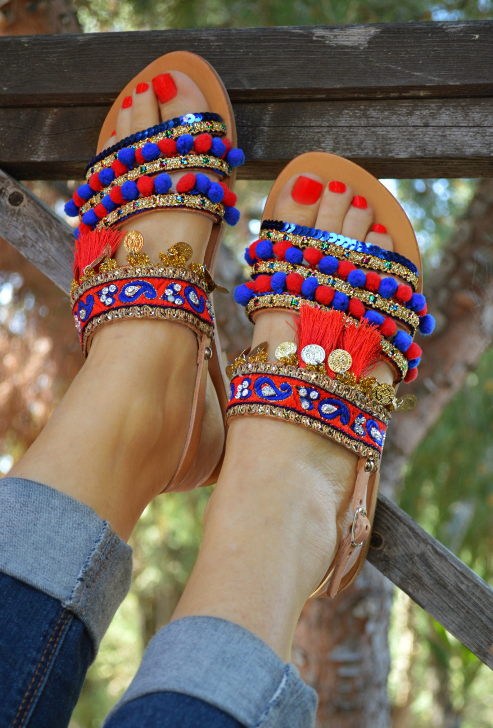 SUMMER SALES ,summer Party Sandals, Beach Party Shoes, Pom Pom Sandals ...