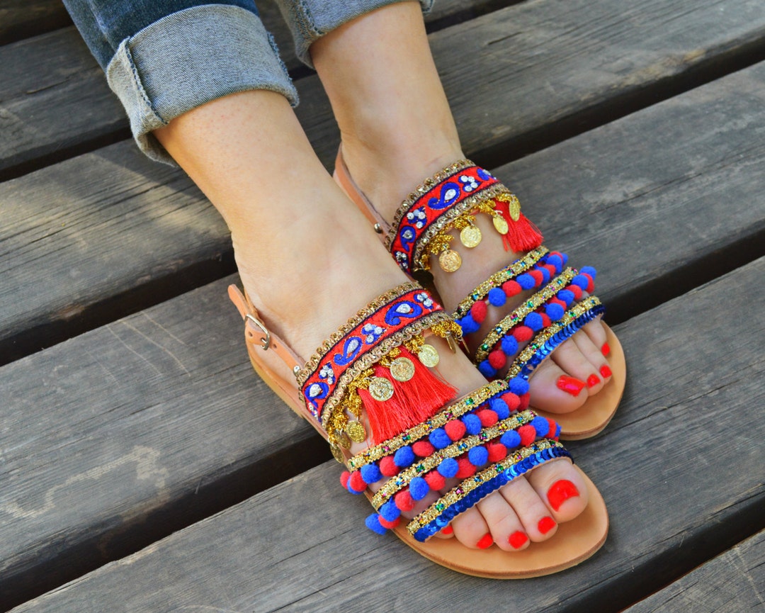 SUMMER SALES ,summer Party Sandals, Beach Party Shoes, Pom Pom Sandals ...