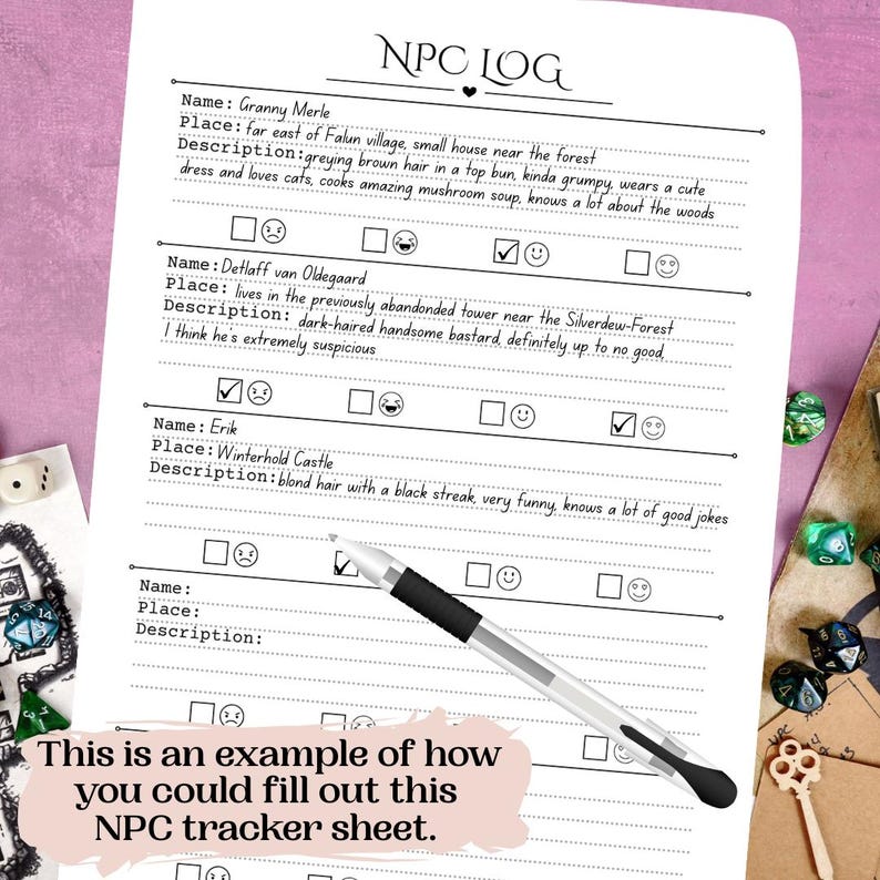 Simple NPC Tracker Sheets | DM Tools | Printable NPC Sheets | Dungeons ...