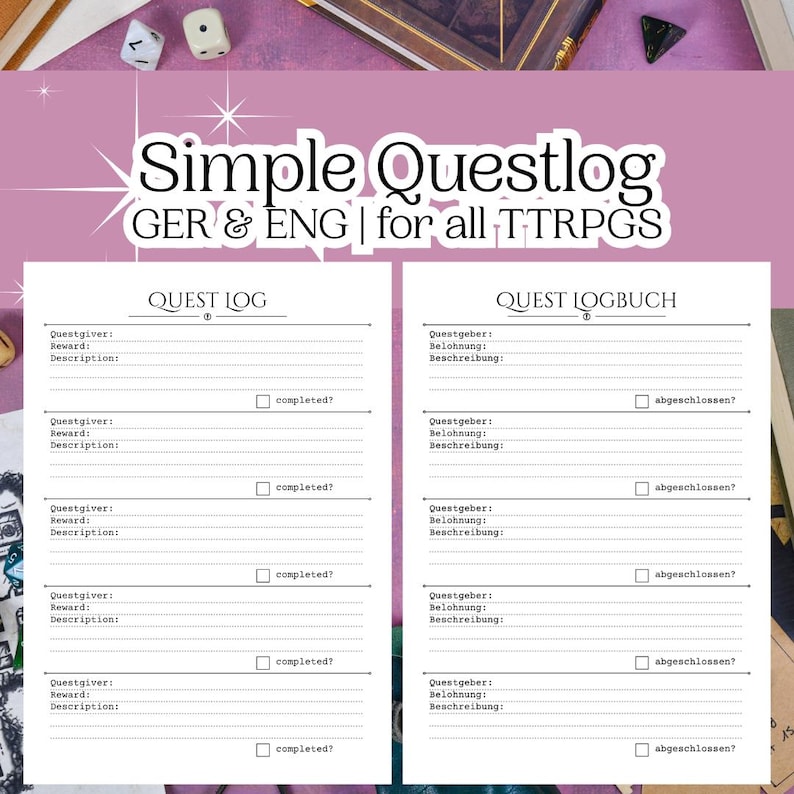 Simple Questlog Sheets | Dungeon Master & Player Tools | Printable ...