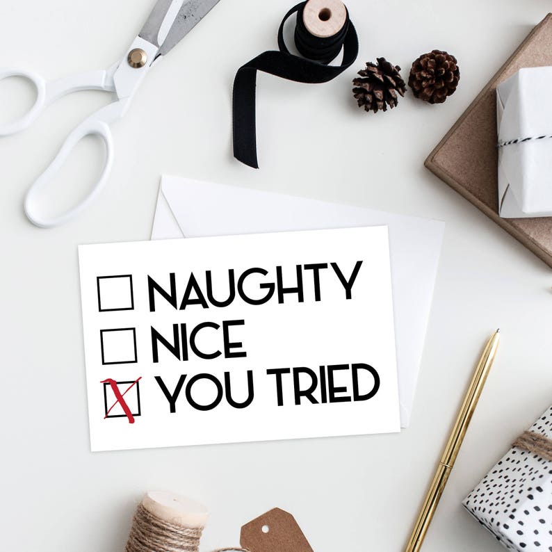 Naughty Or Nice Christmas Card Downloadable Card Instant Etsy