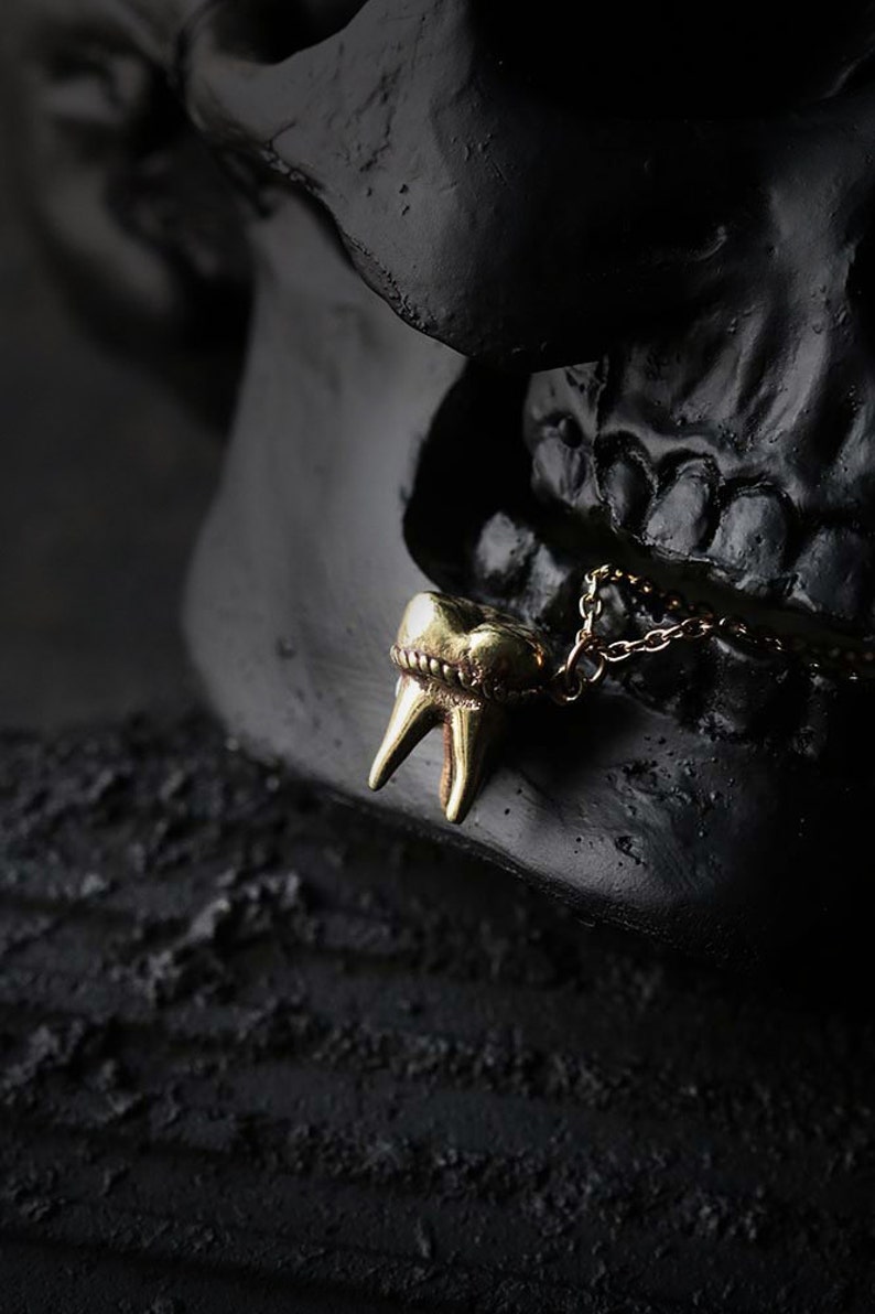 A Tooth - Three Roots - Charm Necklace - Brass Version by Defy - Etsy