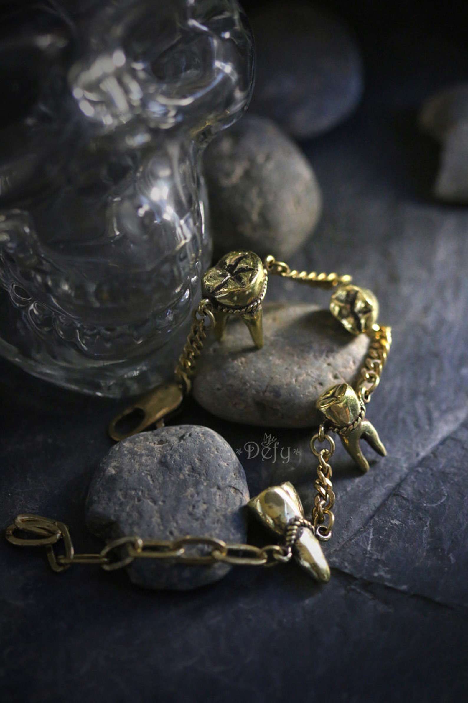 Four Human Teeth Bracelet by Defy / Adjustable Cuff Jewelry / Handmade ...