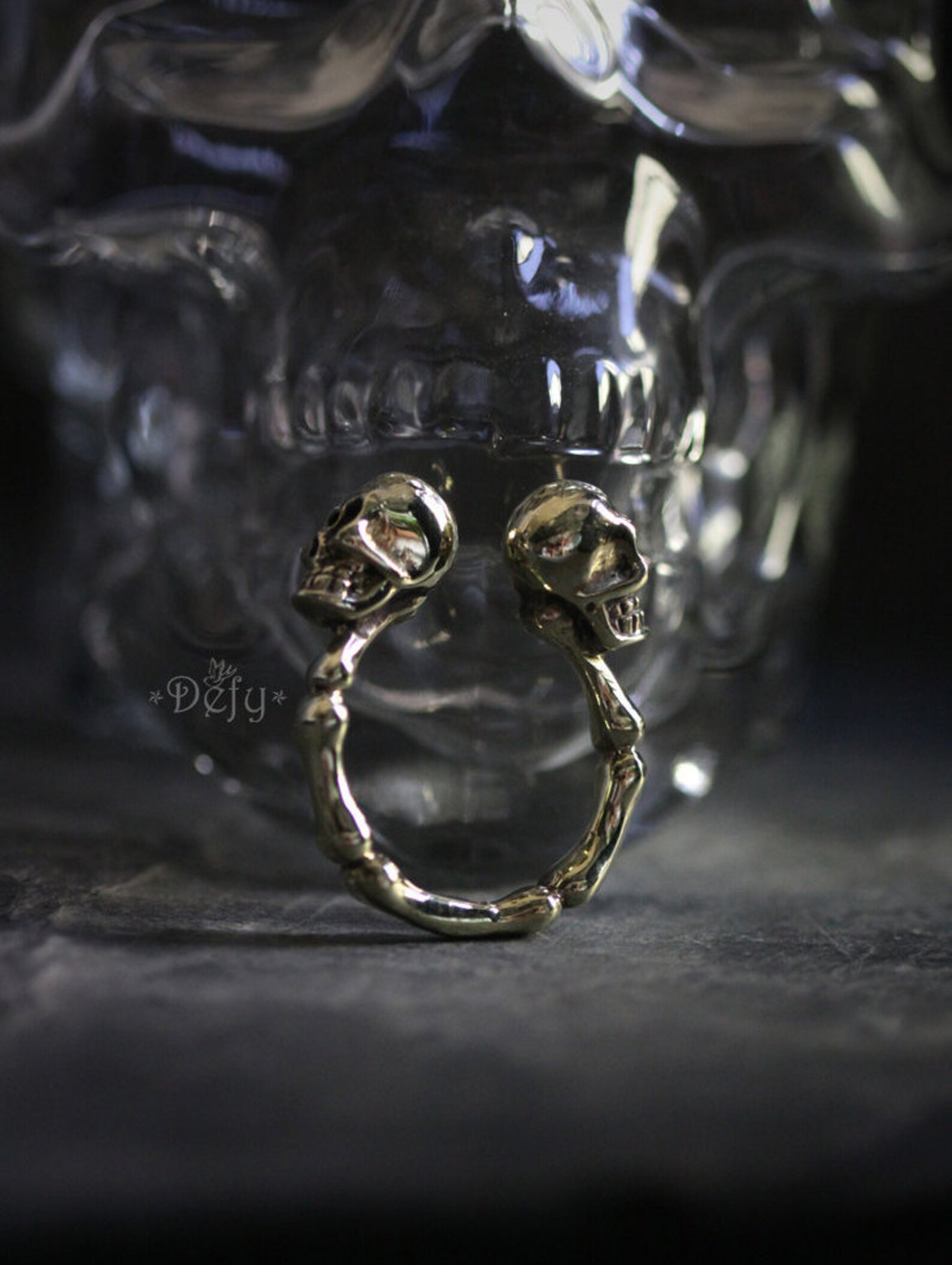 Two Human Skulls Ring by Defy Cool Statement Ring Original - Etsy