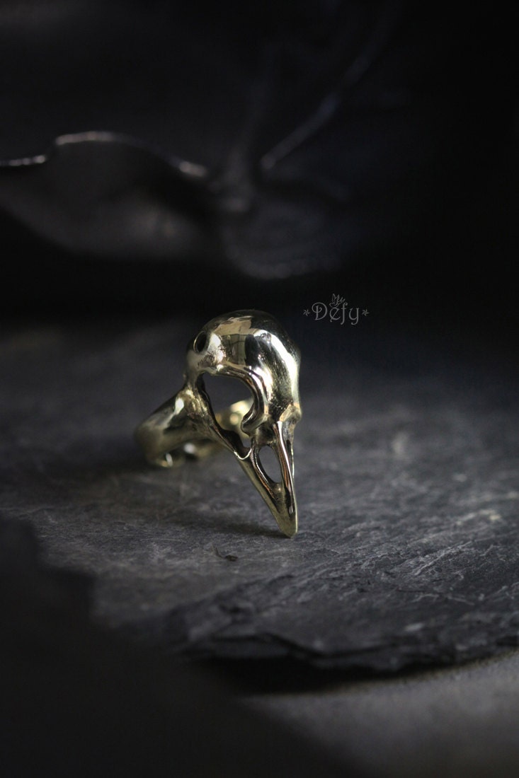 Golden Raven Skull Ring by Defy / Cool Statement Rings / Bird | Etsy