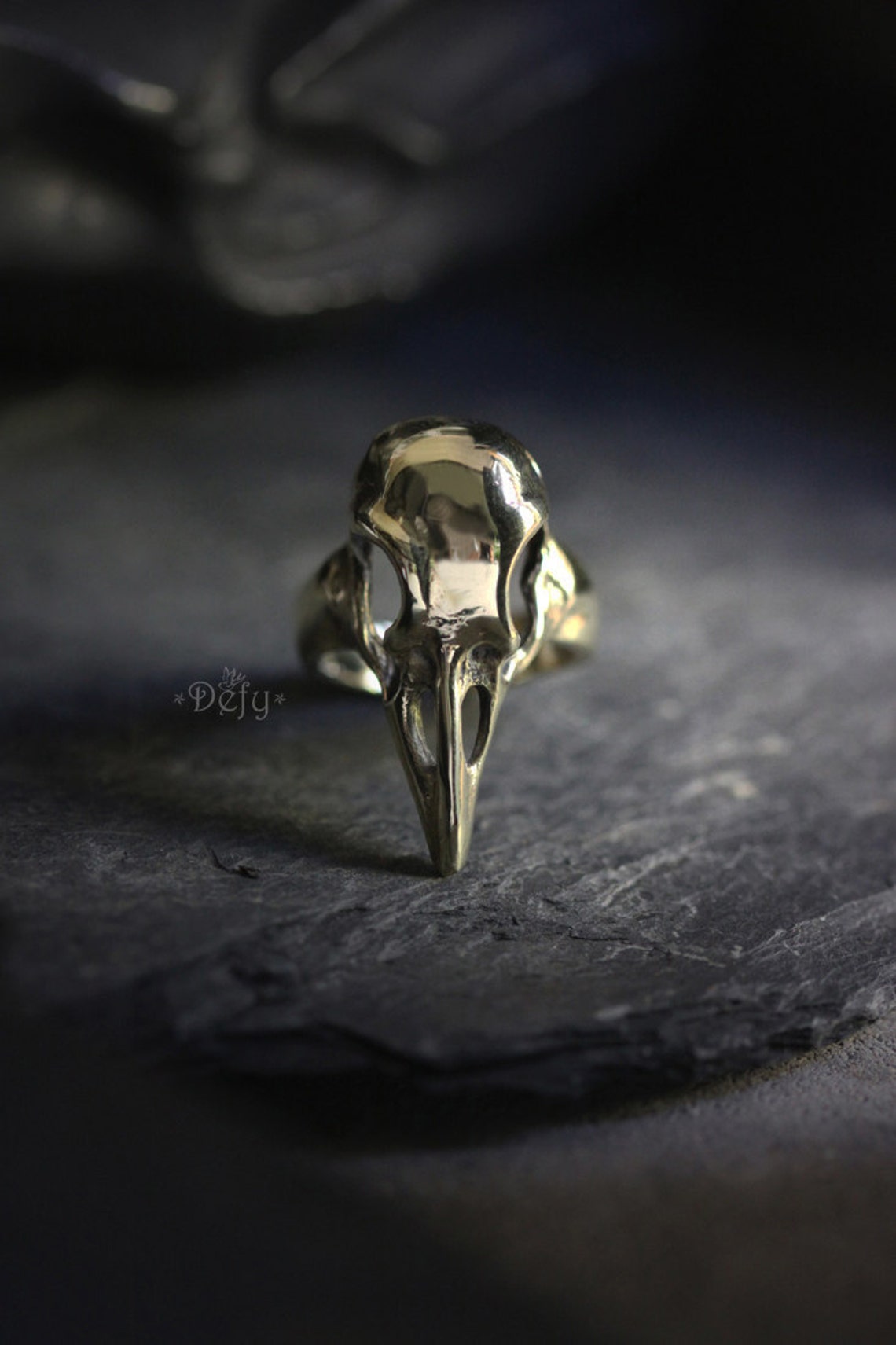 Golden Raven Skull Ring by Defy / Cool Statement Rings / Bird Crow ...