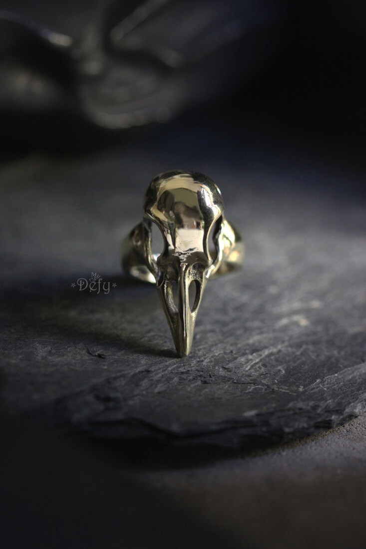 Golden Raven Skull Ring by Defy / Cool Statement Rings / Bird | Etsy