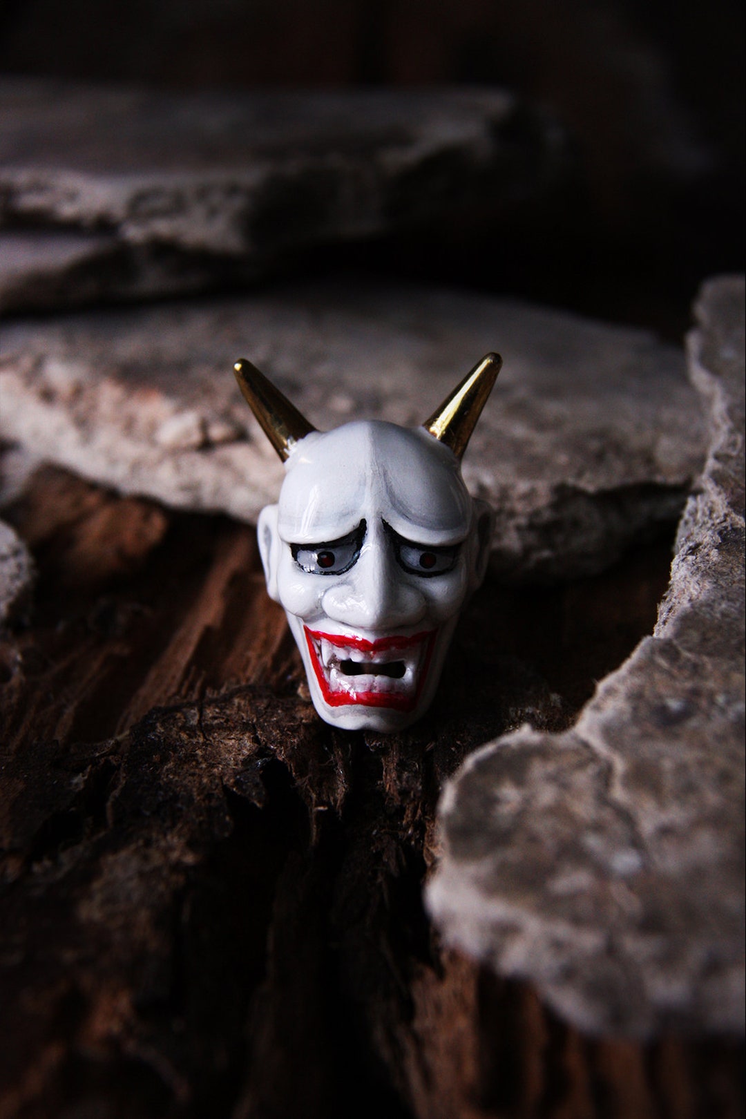 The White Kabuki Mask Ring, Original Handcraft Painted by Defy - Etsy
