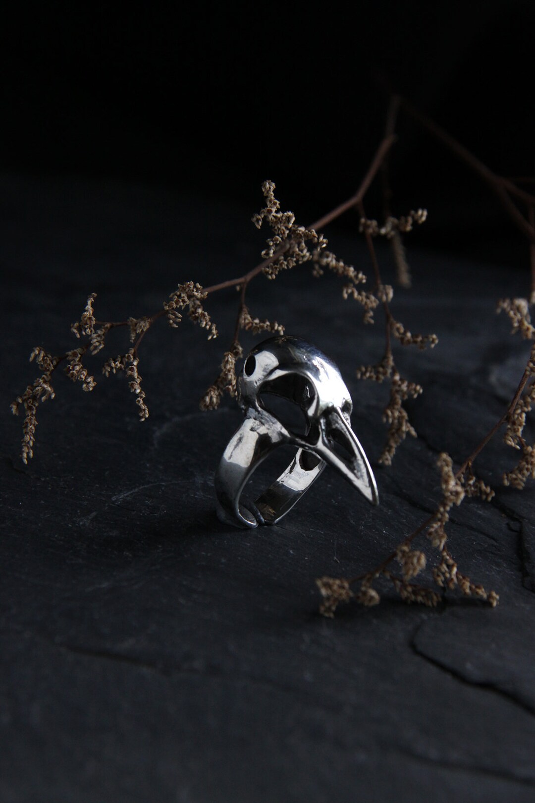Sterling Silver. Raven Skull Ring by Defy / Bird Crow Skull Ring. - Etsy