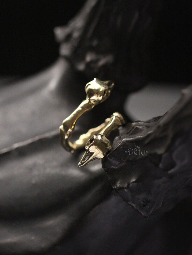Two Ravens Skull Ring by Defy Original Brass Handmade | Etsy