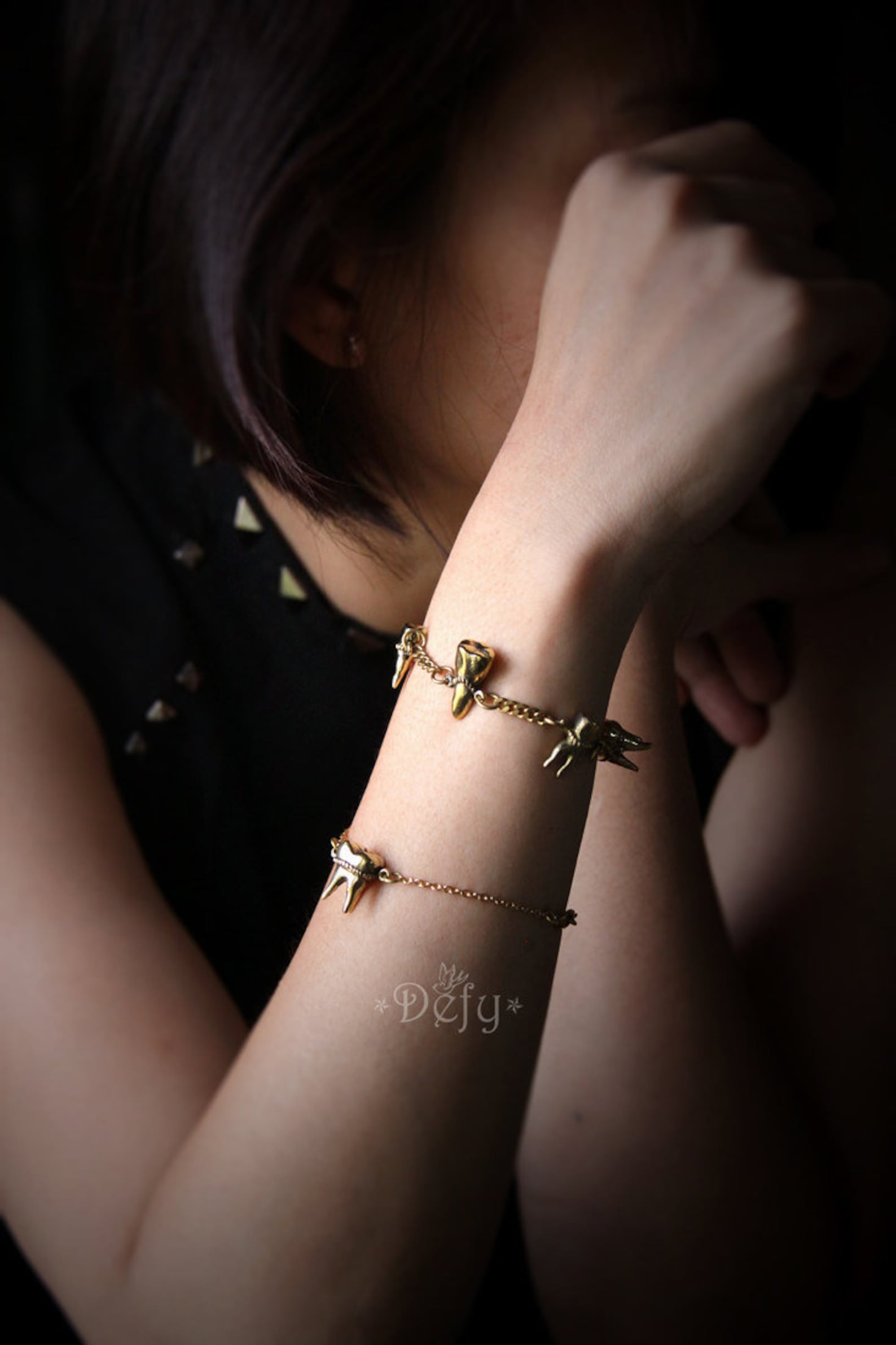Four Human Teeth Bracelet by Defy / Adjustable Cuff Jewelry / Handmade ...