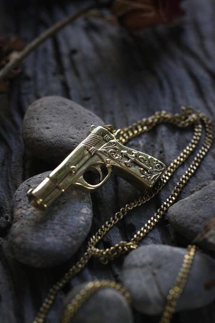 Pistol Gun Graphic Handle Charm Necklace by Defy Pendant - Etsy