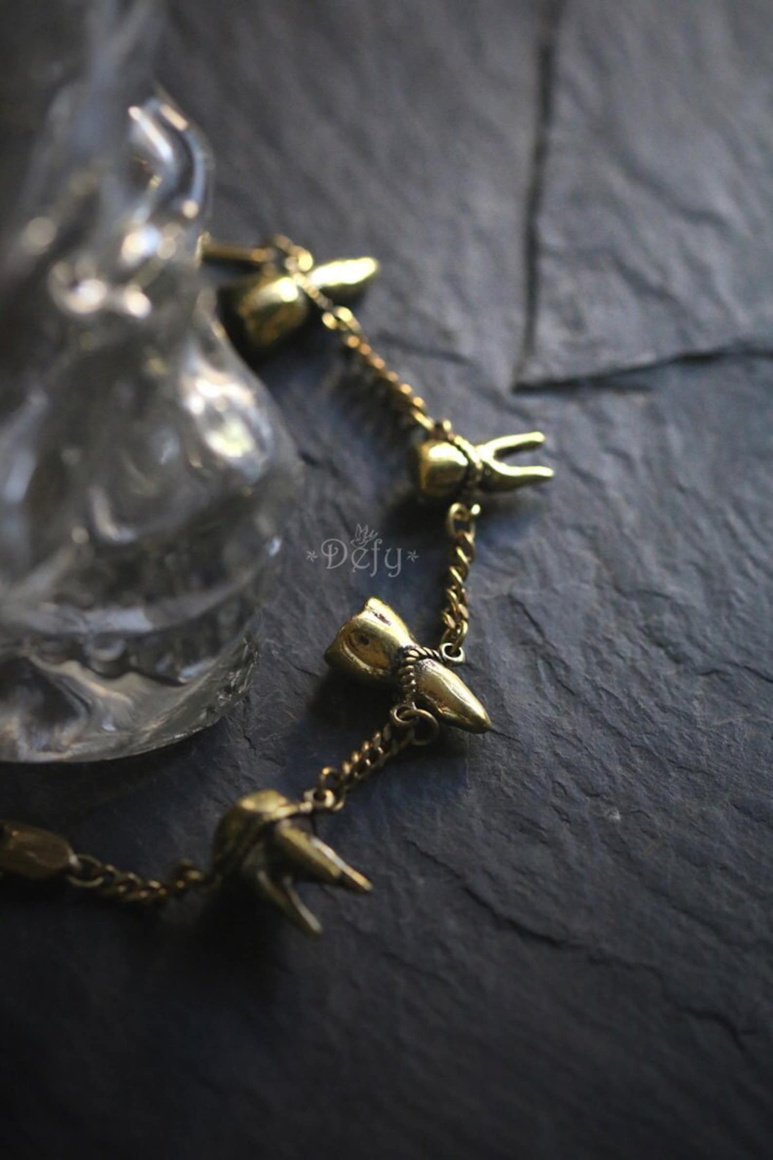 Four Human Teeth Bracelet by Defy / Adjustable Cuff Jewelry / Handmade ...