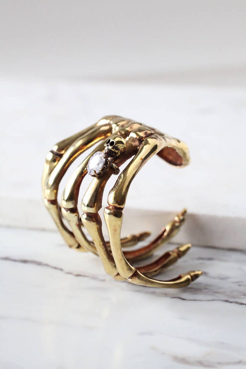 Hand Skeleton Bangle With White Crystal by Defy Original - Etsy