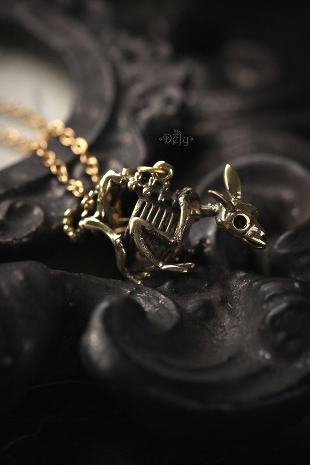 Small Rabbit Skeleton Necklace by Defy / Bunny Skeleton Charm Jewelry ...