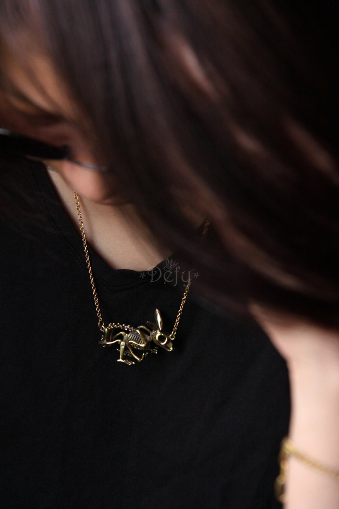 Small Rabbit Skeleton Necklace by Defy / Bunny Skeleton Charm | Etsy