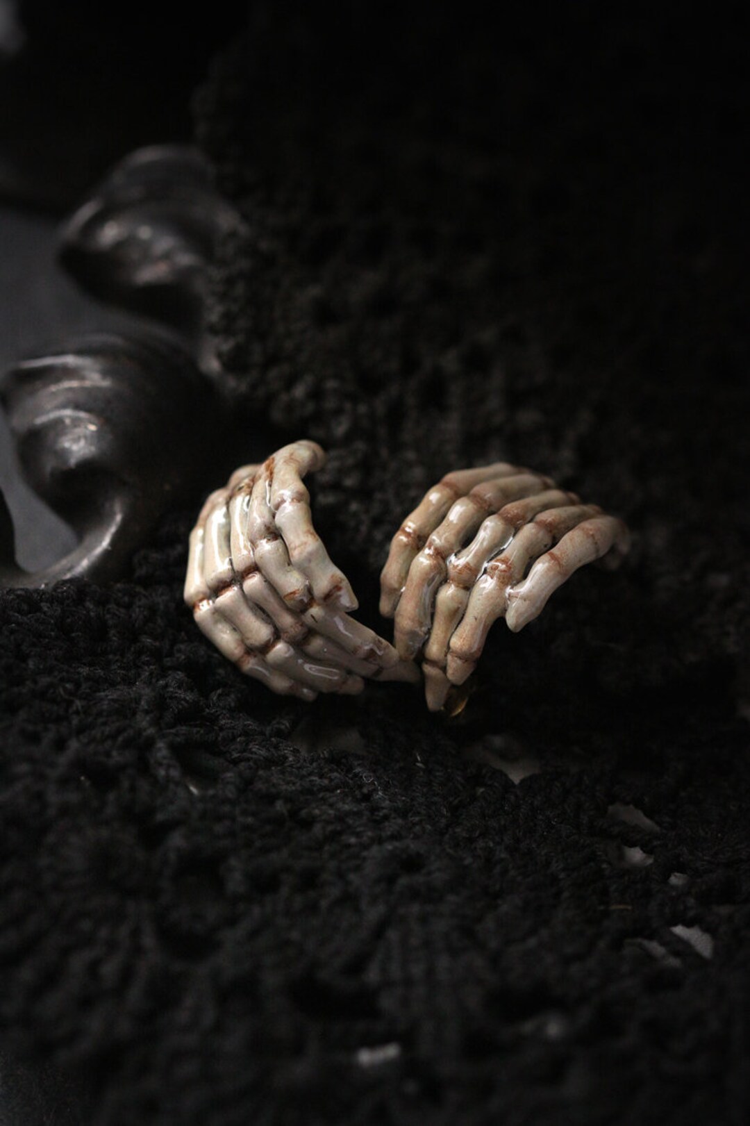 The Hands Skeleton Stud Earring by Defy/skulls Earrings/hand-paint ...